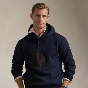 Ralph Lauren Leather Big Pony Fleece Hoodie In Rl Navy - 39% Off